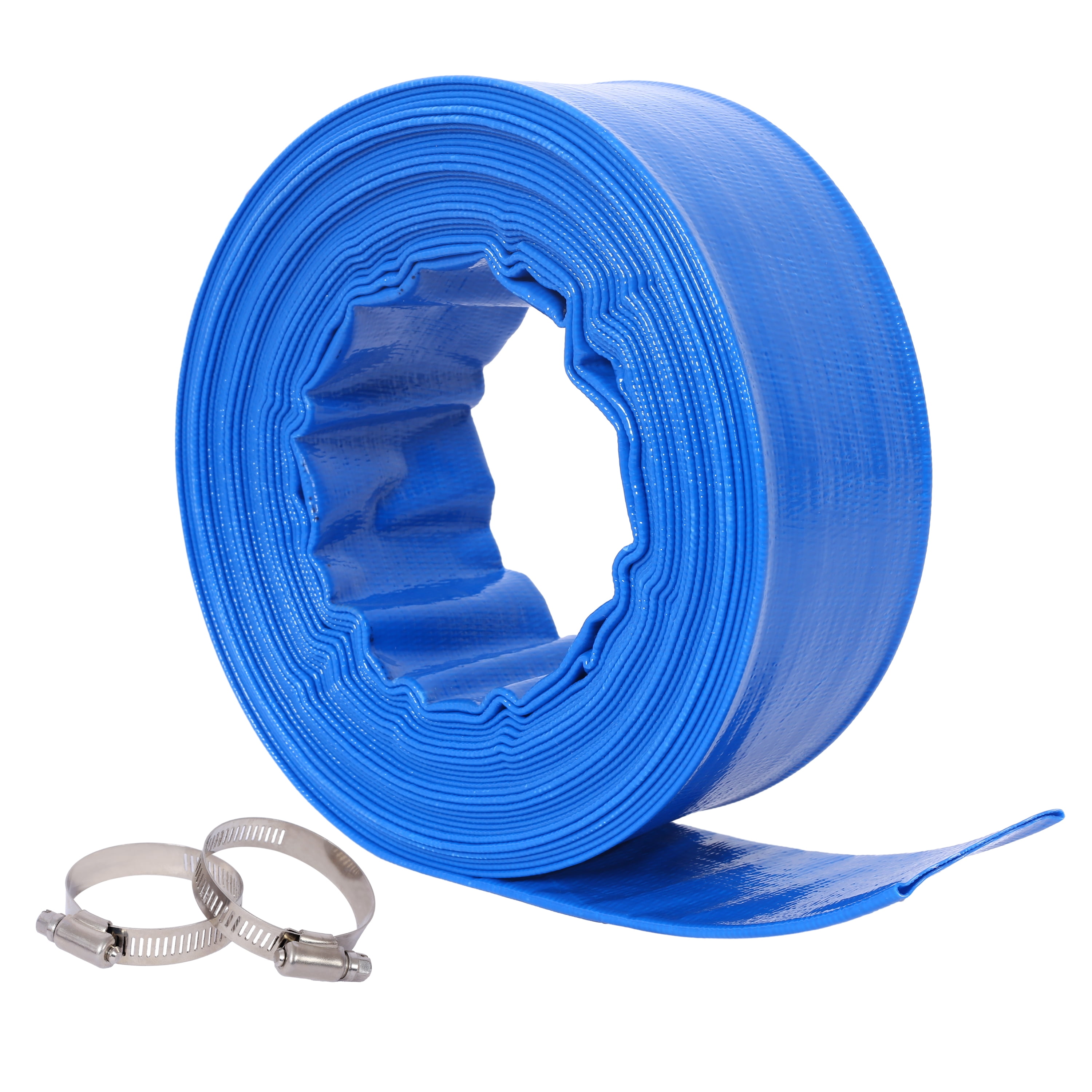 2"x 50 FT Pool Backwash Hose, Blue Heavy Duty Reinforced PVC Lay Flat Water Discharge Hose for ...
