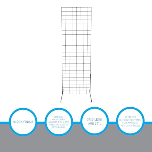 2' x 6' Grid Wall Standing Fixture - Black - Durable Display Rack for ...