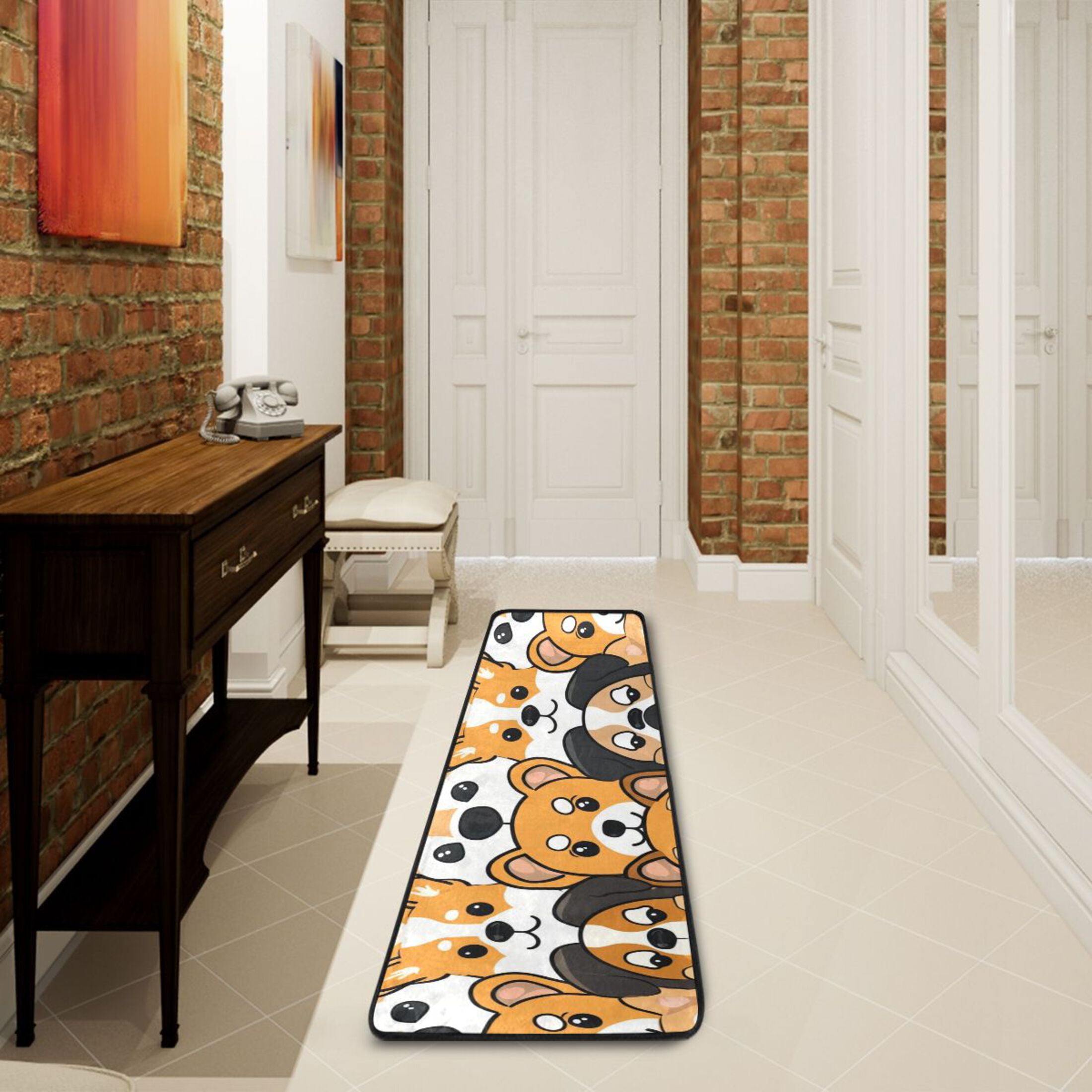2' x 6' Modern Runner Rugs Hallway Floor Throw Carpet Cartoon Dogs Face ...