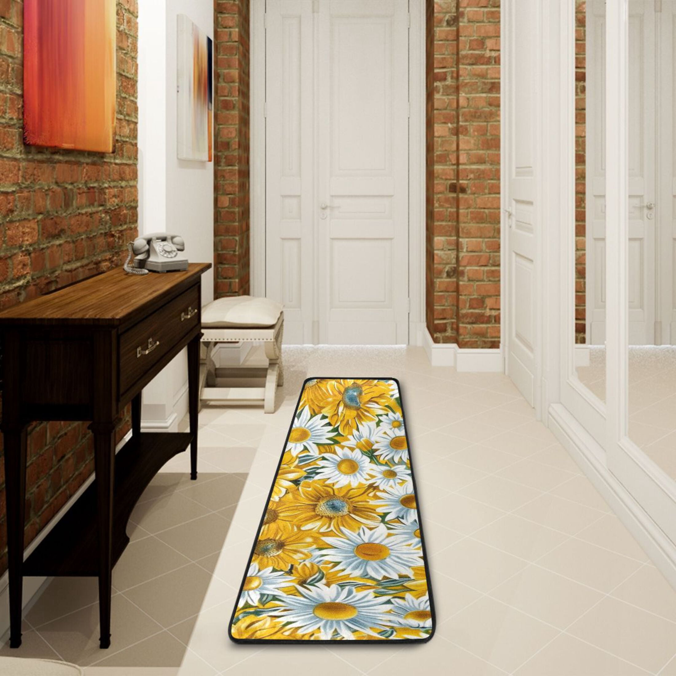 2' x 6' Modern Runner Rugs Hallway Floor Throw Carpet Sunflowers Yellow ...