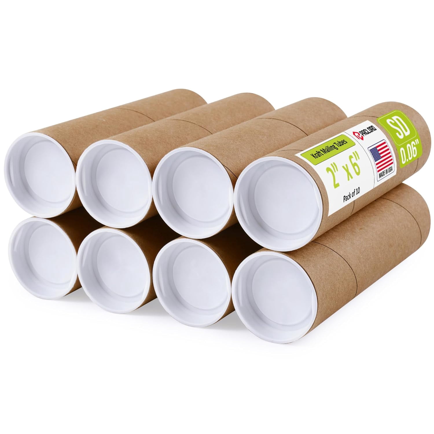 2" x 6" Reinforced Kraft Paper Mailing Tubes, Pack of 8 Tubes with 2 ...
