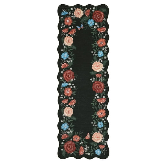 2 x 6 ft Polyester Black Rectangular Laundry Bathroom Kitchen Botanical ...