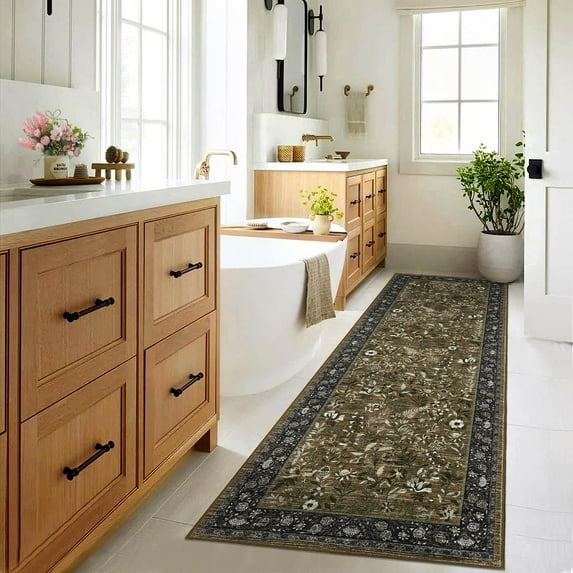 2 x 6 ft Polyester Brown Rectangular Hallway Bathroom Entryway Kitchen ...