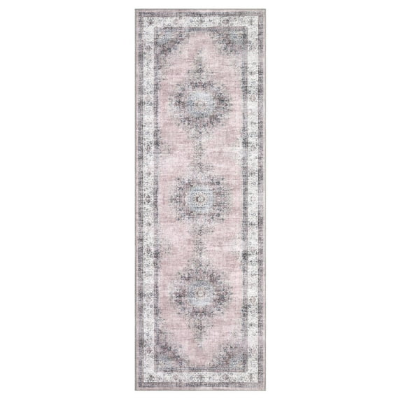 2 x 6 ft Polyester Pink Rectangular Laundry Bathroom Kitchen Floral ...