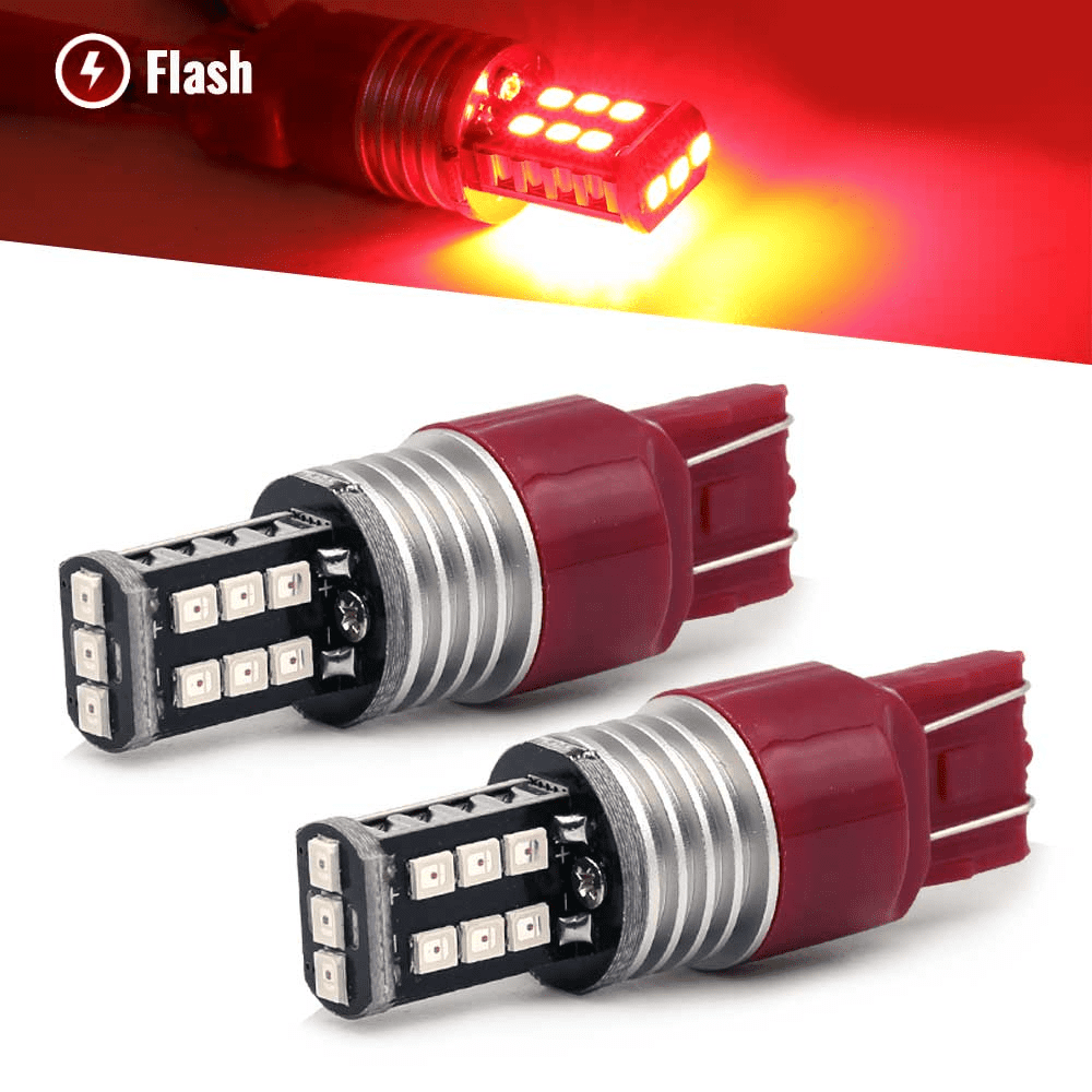 2 x 7443 LED Brake Red Strobe Flash Stop Tail Parking Light Bulb ...