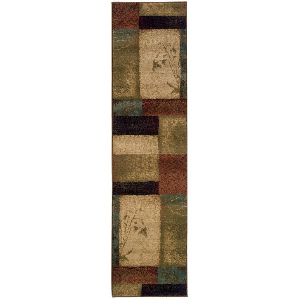 2â€™ x 8â€™ Beige and Brown Floral Block Pattern Runner Rug - Walmart.com