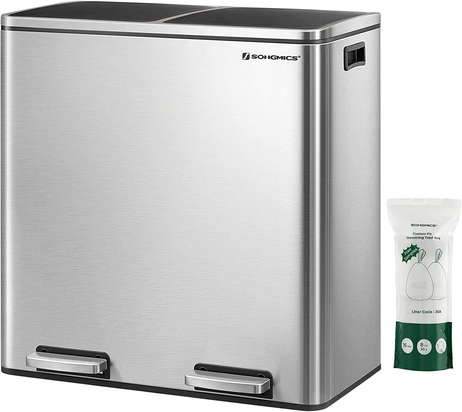 2 x 8 Gallon (2 x 30 L) Garbage Can for Kitchen, with 15 Trash Bags, 2 ...