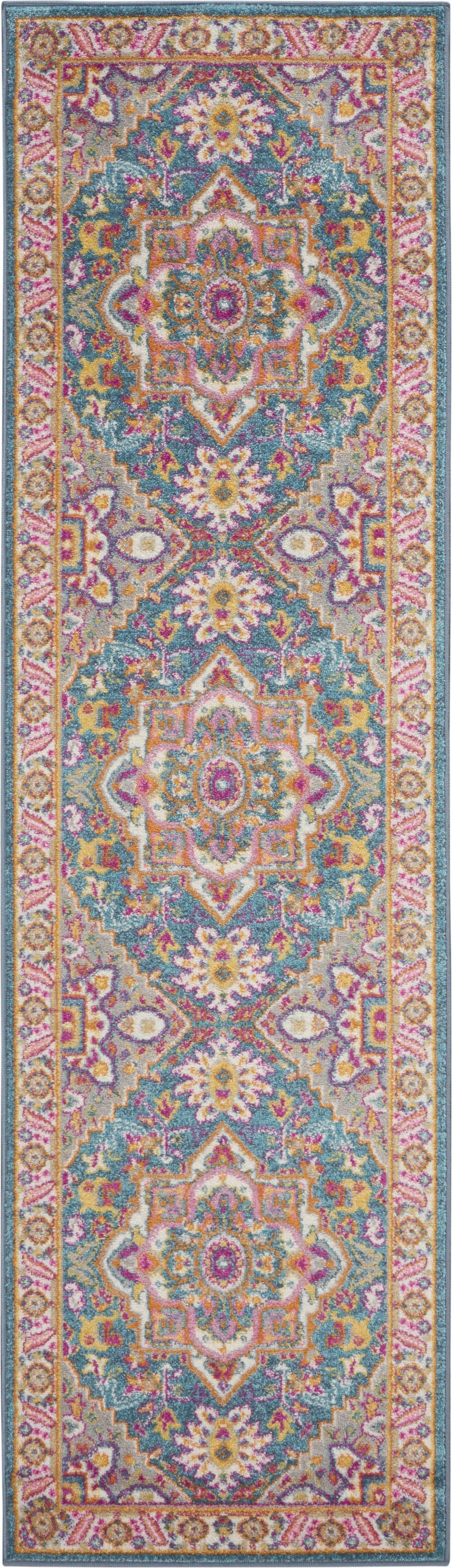 2â€™ x 8â€™ Teal and Pink Medallion Runner Rug - Walmart.com