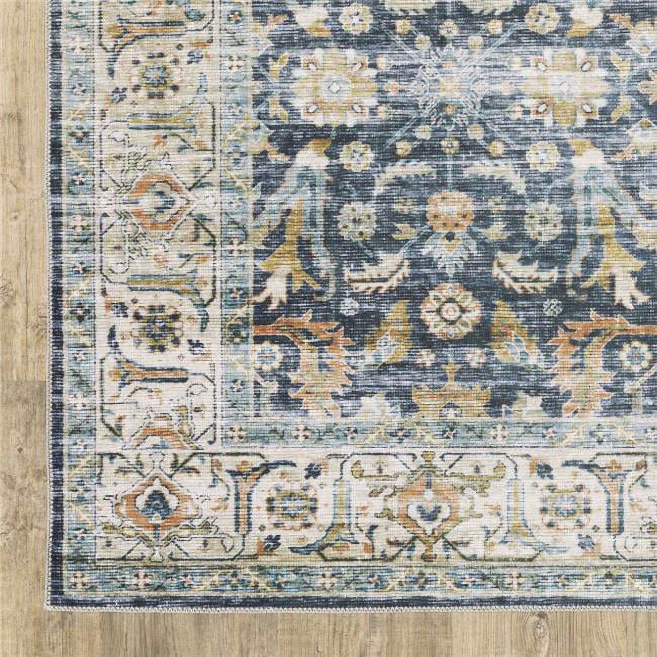 2 x 8 ft. Blue Gold Rust Ivory & Olive Oriental Printed Stain Resistant ...