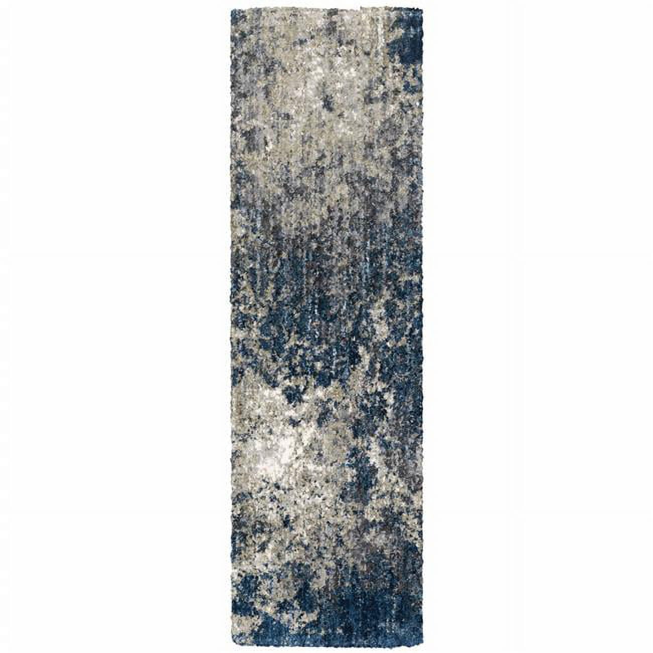 2 x 8 ft. Blue & Gray Abstract Shag Power Loom Stain Resistant Runner ...