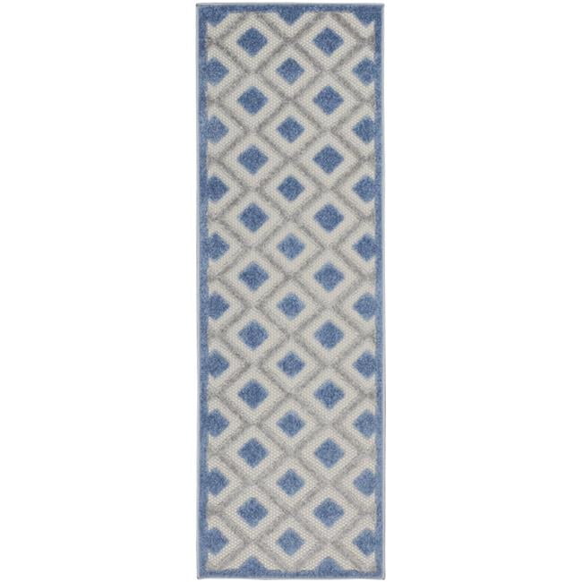 2 x 8 ft. Blue & Gray Gingham Non Skid Indoor & Outdoor Runner Area Rug ...