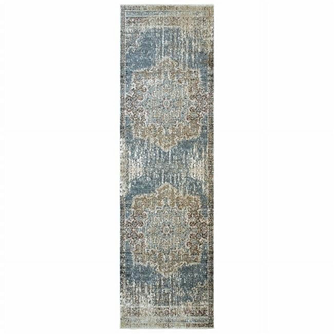 2 x 8 ft. Blue & Ivory Medallion Runner Rug - Walmart.com