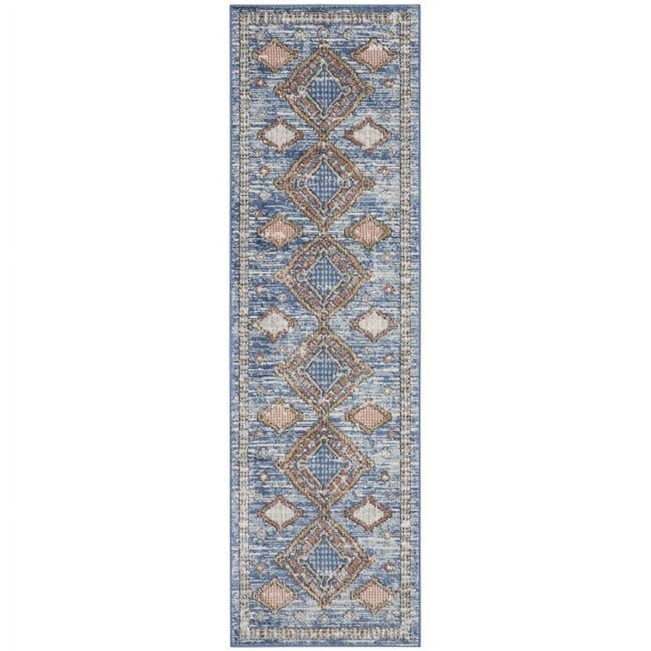 2 x 8 ft. Blue Southwestern Power Loom Non Skid Runner Area Rug - Blue ...