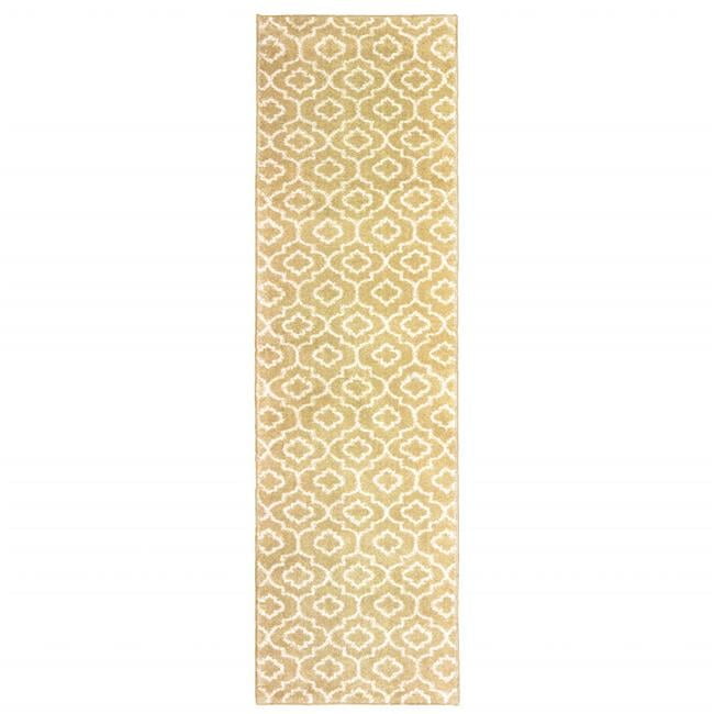 2 x 8 ft. Gold & Ivory Geometric Power Loom Stain Resistant Runner Area ...