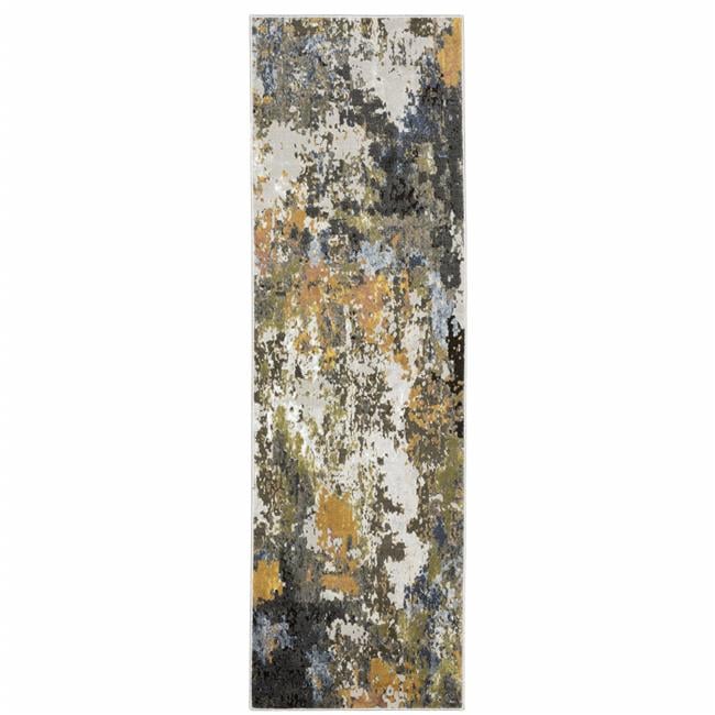 2 x 8 ft. Gray Gold Blue Orange Beige & Brown Abstract Power Loom Stain ...
