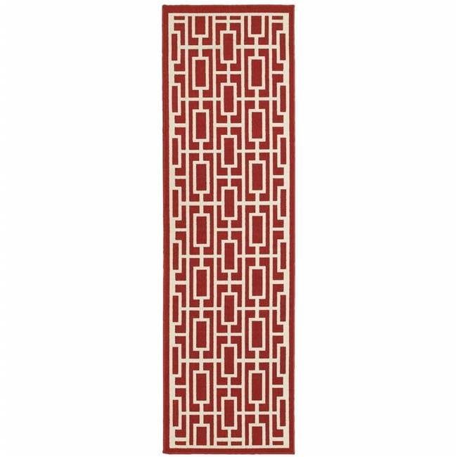 2 x 8 ft. Red Geometric Stain Resistant Indoor & Outdoor Rectangle Area ...