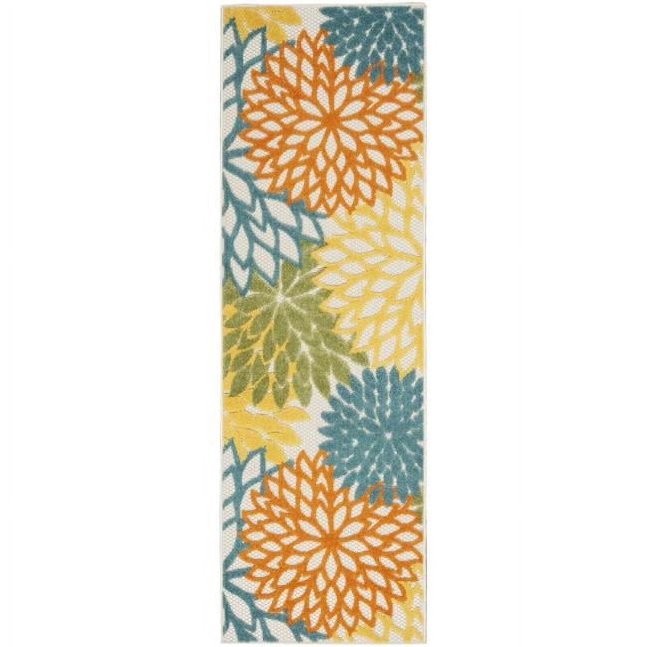 2 x 8 ft. Turquoise Floral Non Skid Indoor & Outdoor Runner Area Rug ...