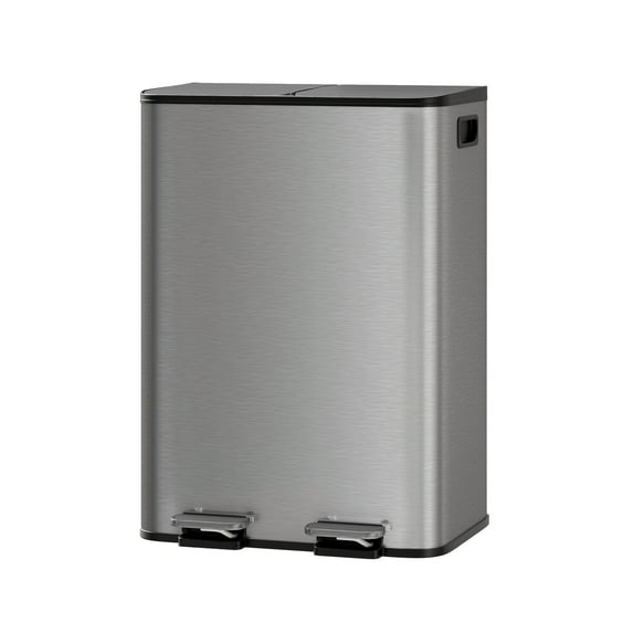 2 x 8 gal Stainless Steel Dual Trash Can, Step-on Kitchen Metal Garbage ...
