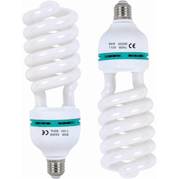 2 x 85W Light Bulb 5500K CFL Daylight Spiral Softbox Bulb in E27 Socket ...