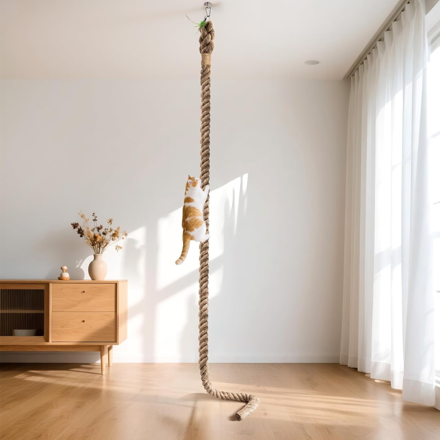 2" x 9.84Ft Cat Climbing Rope with Hook for Ceiling & Wall Mounted ...