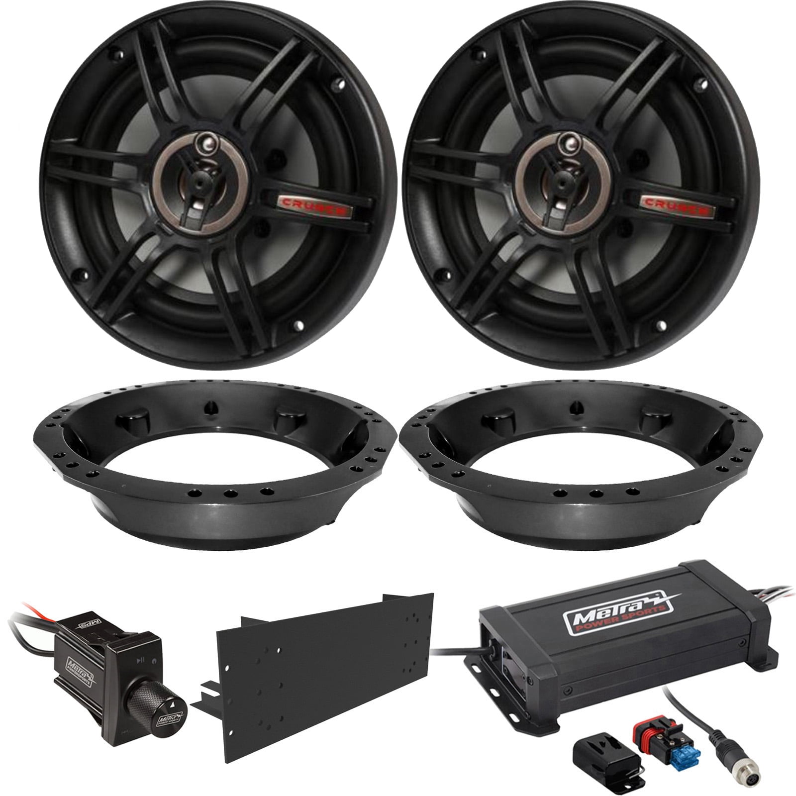 2 x Crunch 6.5" Full Range 3-Way Car Speakers, Metra PowerSports 2 ...
