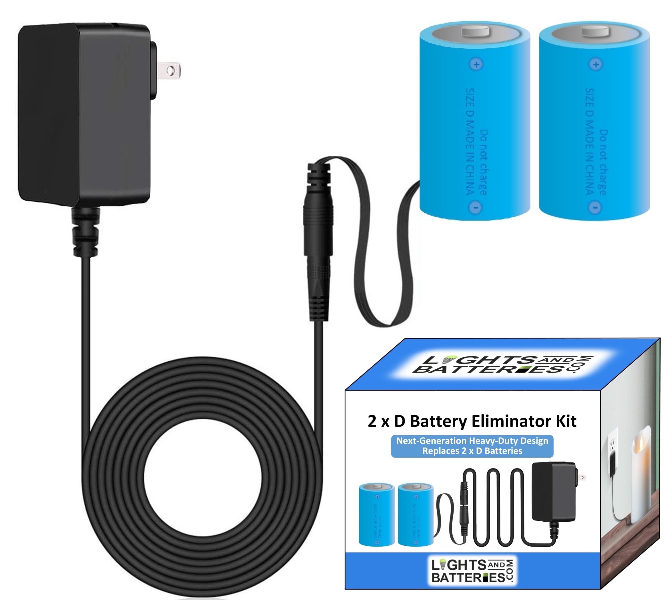 2 x D Next-Generation Heavy-Duty Battery Replacement Eliminator Kit for ...