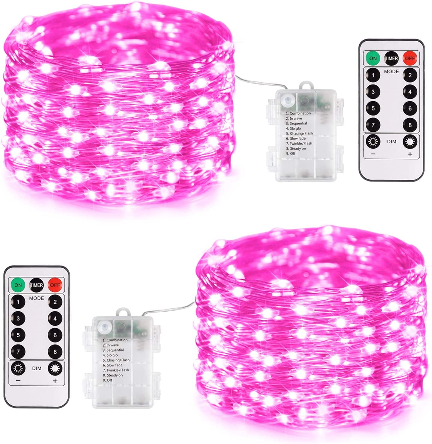 2 x Fairy Lights Battery Operated,16Ft/5Meter 50 LEDs Silver Wire 8 ...