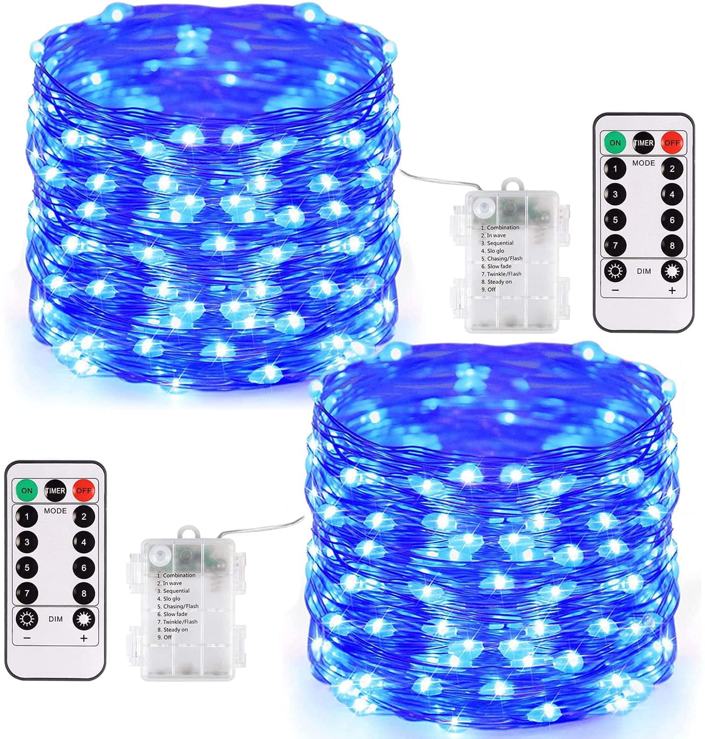 2 x Fairy Lights Battery Operated,66Ft/20Meter 200 LEDs Silver Wire 8 ...