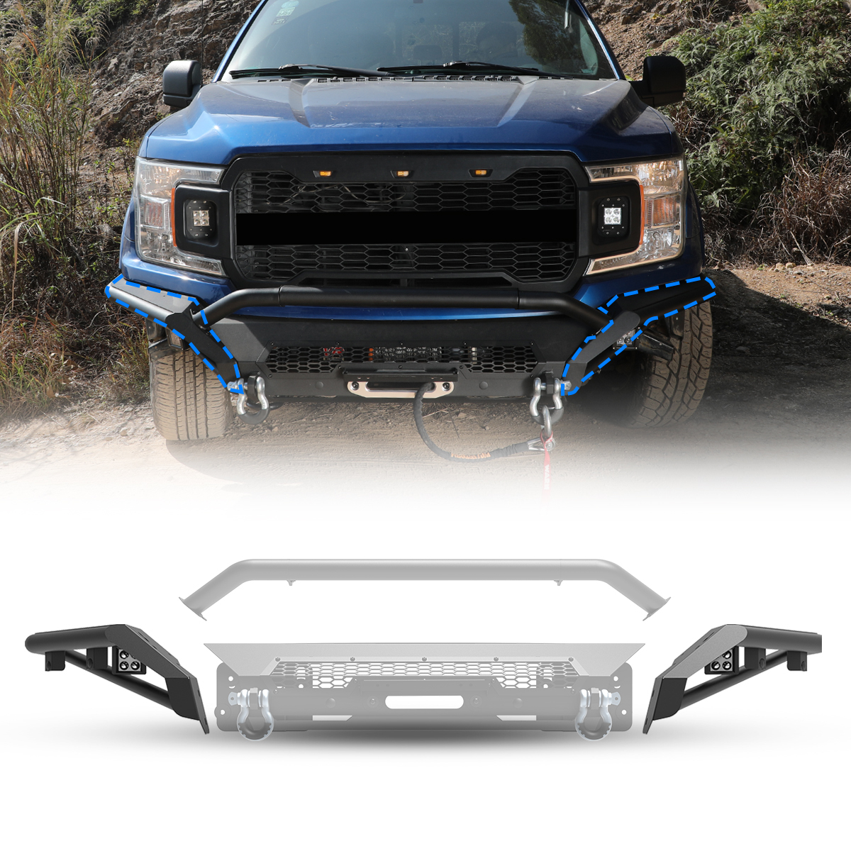 2 x Front Bumper Full-Width Side Wings w/2 x 4" Pods Lights For 2018 ...
