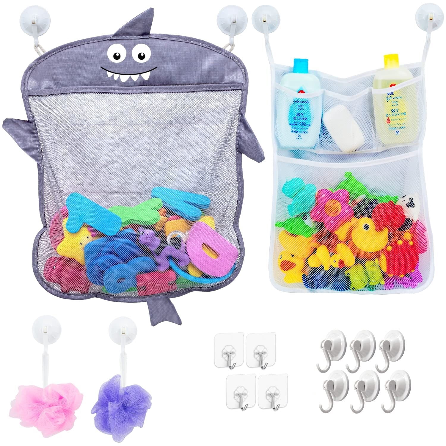 2 x Mesh Bath Toy Organizer + 6 Ultra Strong Hooks The Perfect Bathtub ...