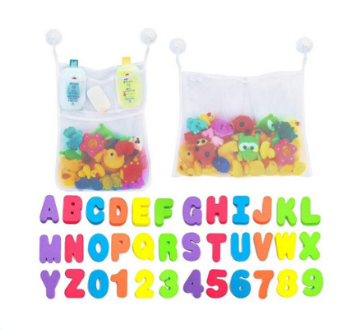2 x Mesh Bath Toy Organizer With 36 Bath Letters & Numbers ...