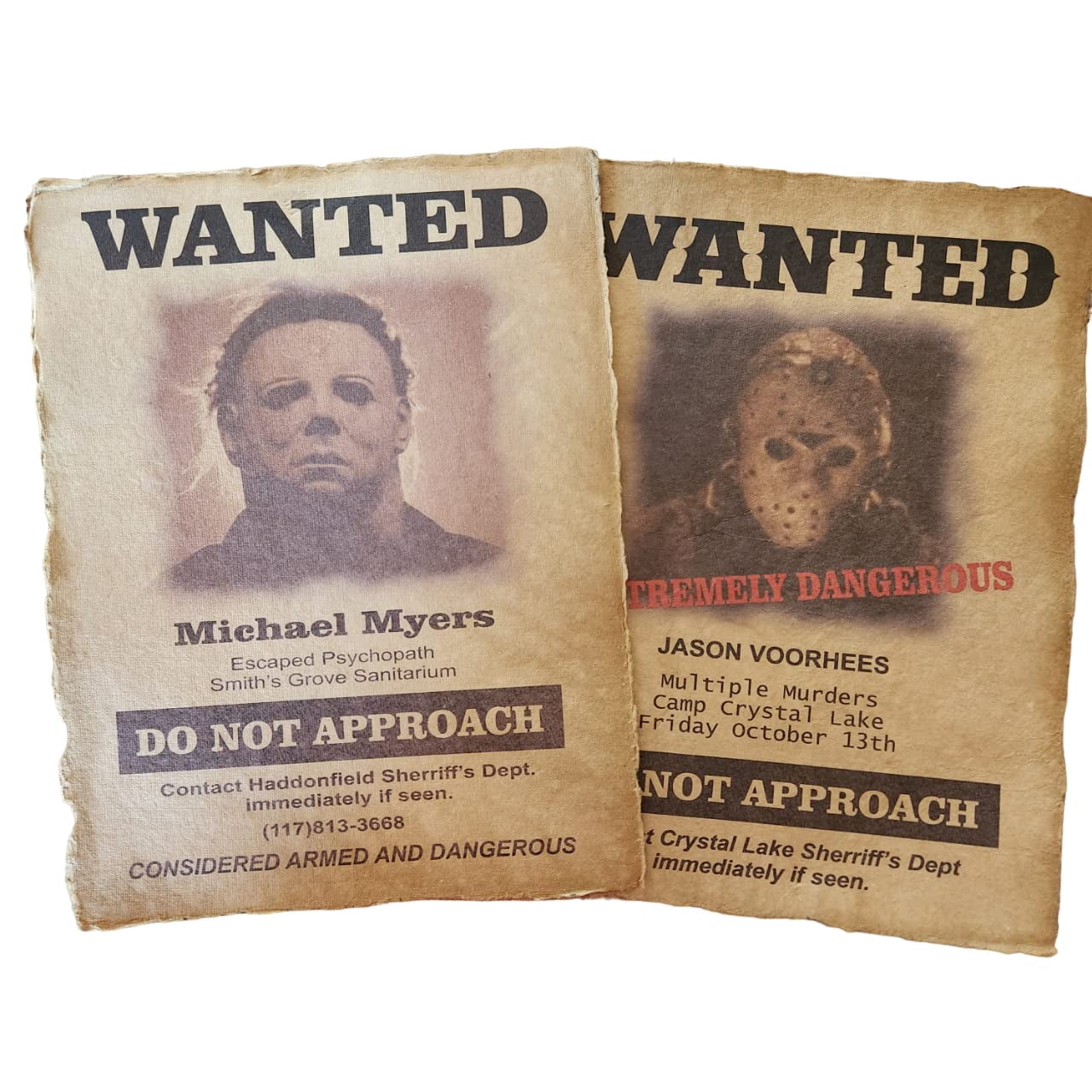 2 x Michael Myers and Jason Voorhees aged printed Wanted Posters ...