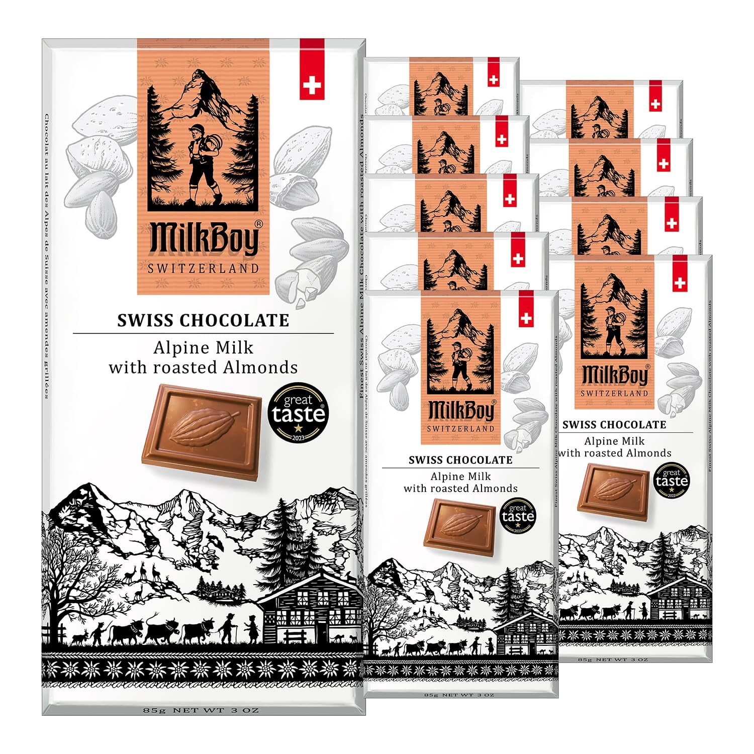 2 x - Milkboy Swiss Almond Chocolate Bars - Premium Swiss Alpine Milk ...