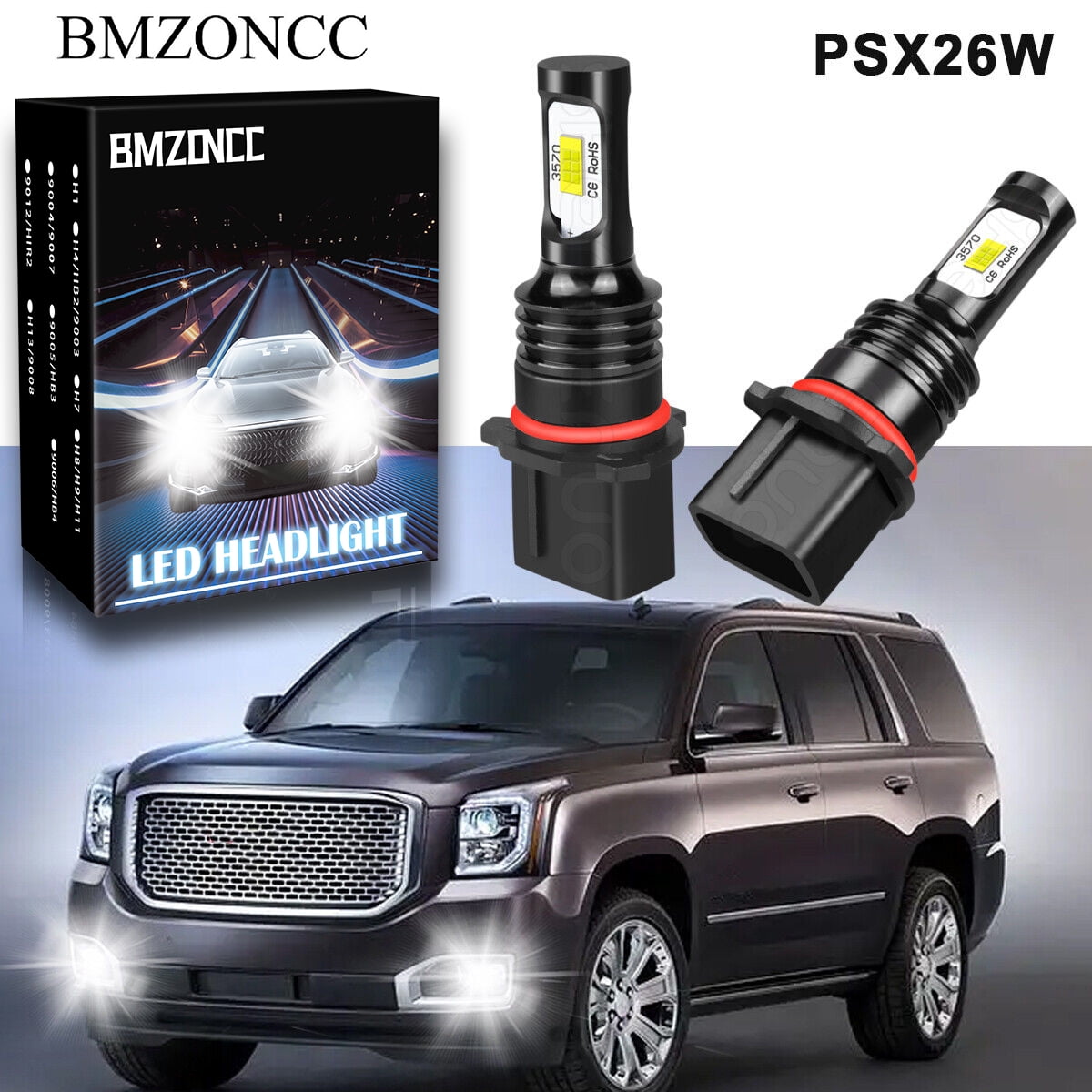 2 x PSX26W 6000k White LED Bulb for 2016 2017 Tahoe Suburban Yukon XL ...