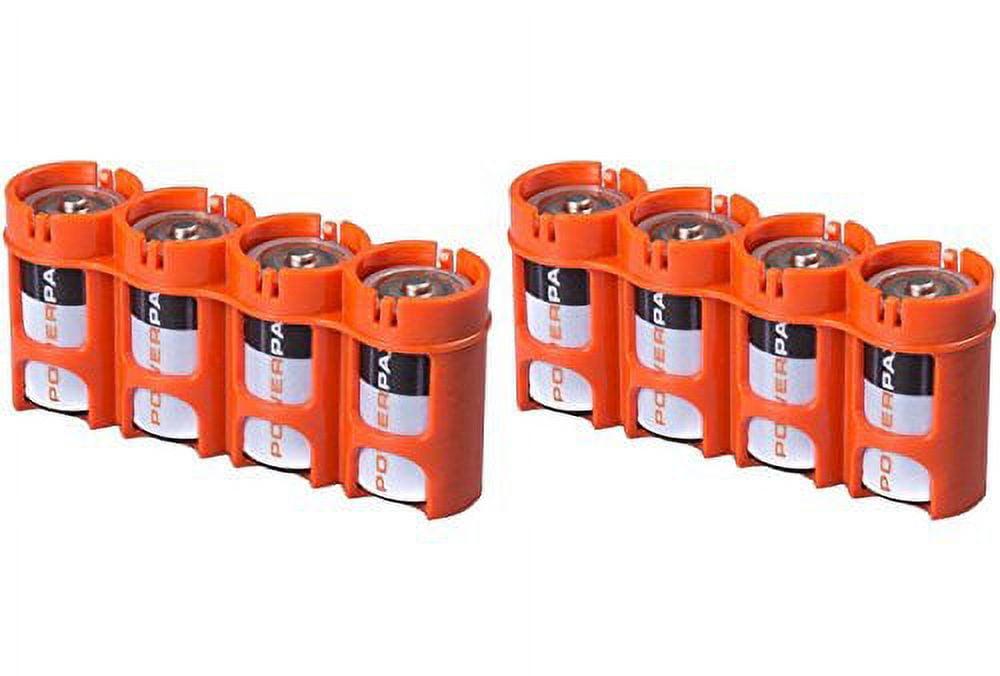2 x Powerpax Slim Line "C" Battery Caddy, Orange - Each Holds 4 "C ...