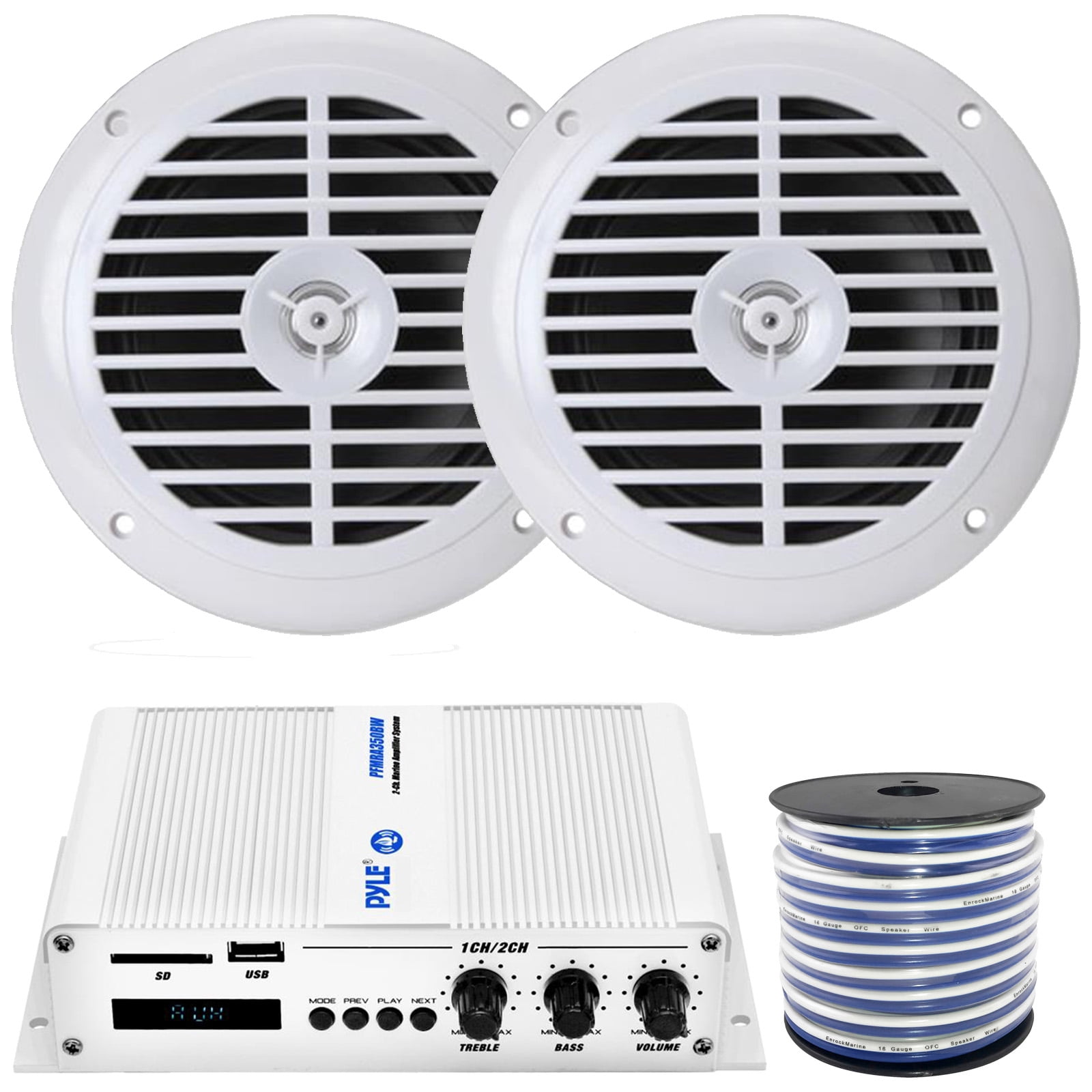2 x Pyle 6.5'' Dual Cone 120W Full Range White Stereo Speakers, Pyle 2 ...