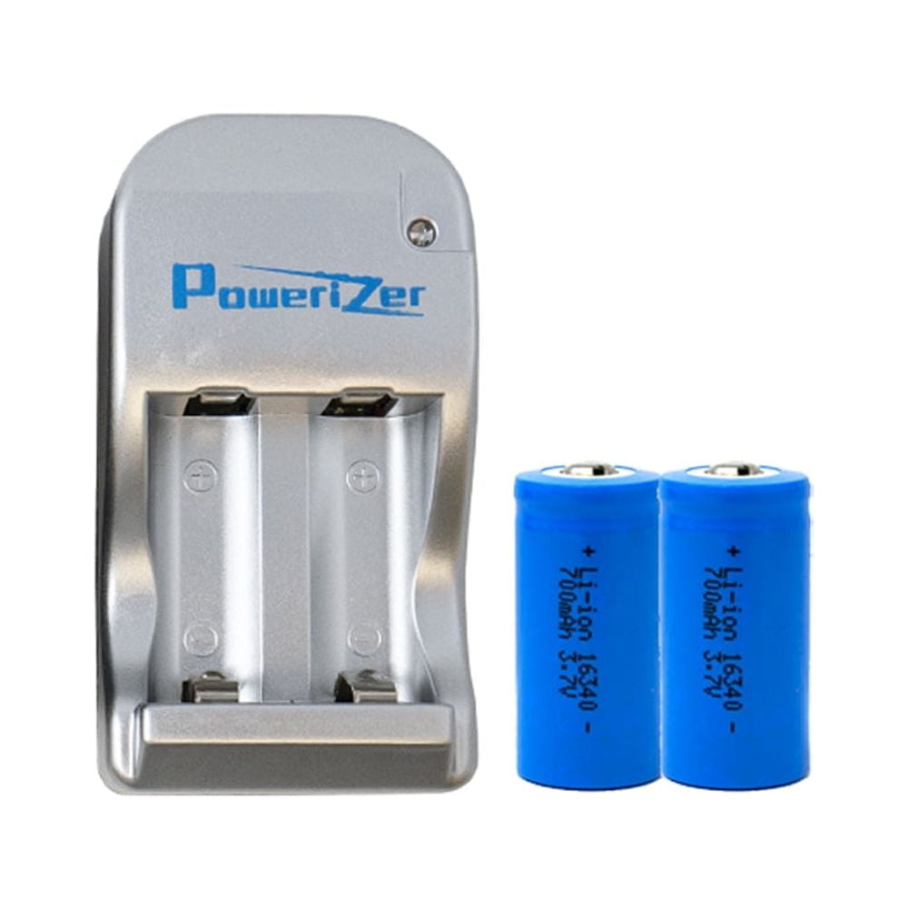 2 x RCR123 (16340) 3.7 Volt Lithium Ion Batteries (700 mAh) + 2 Bay ...