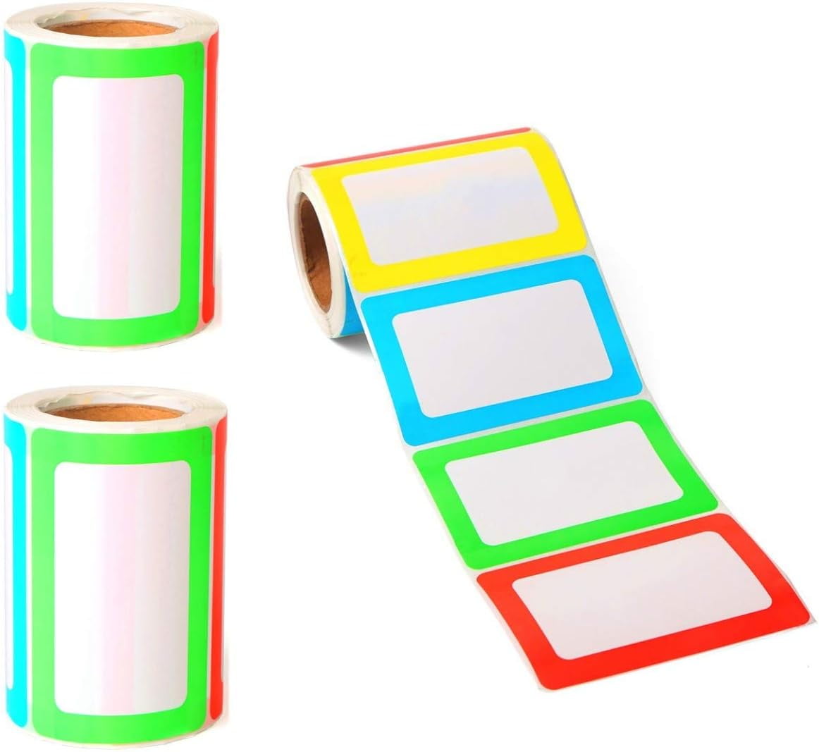 2 x Rolls Coloured Borders Large Name tag Stickers Labels, 89mm x 57mm ...