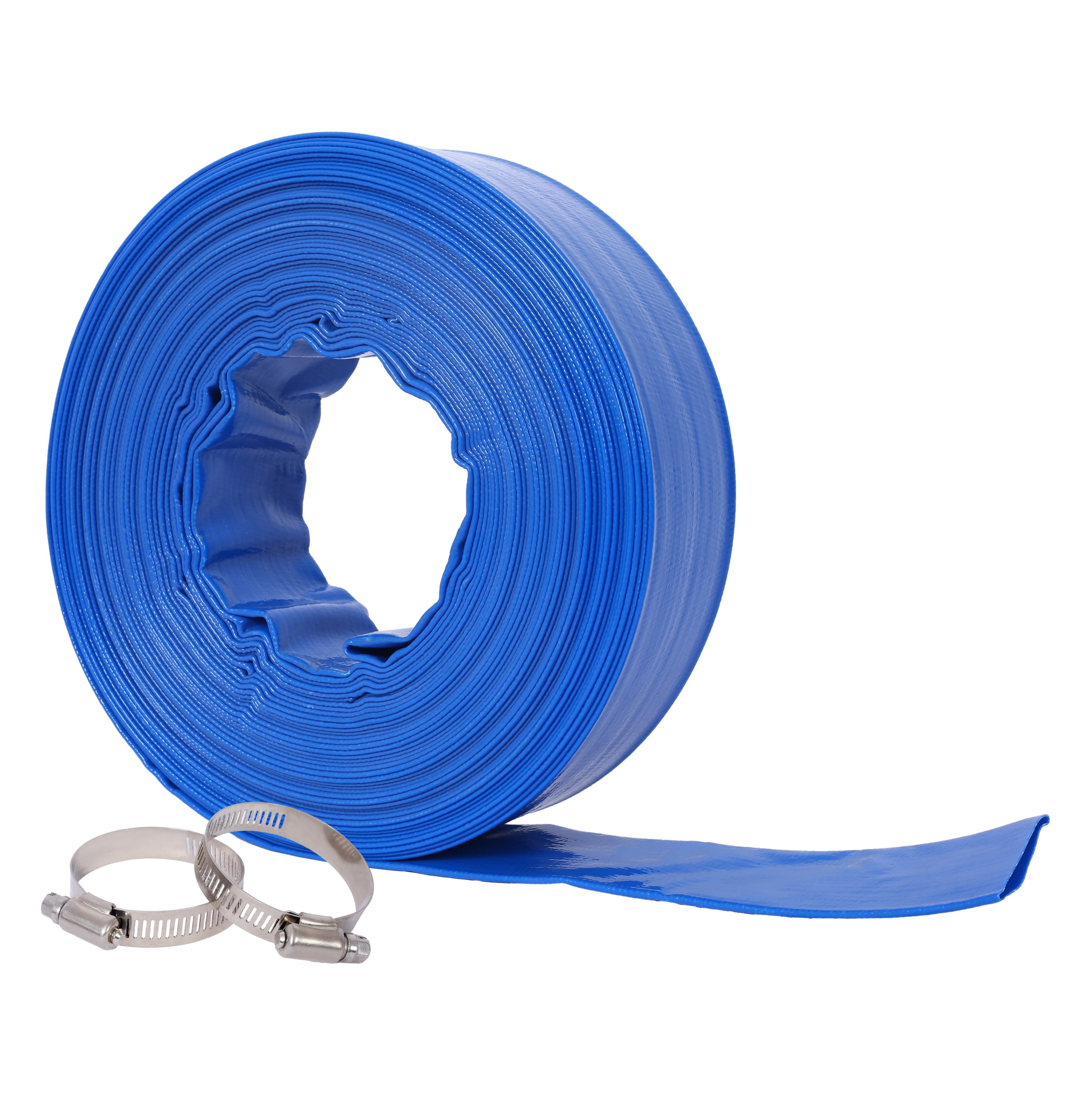 2"x100FT Pool Backwash Hose, Blue Heavy Duty Reinforced PVC Lay Flat Water Discharge Hose for ...