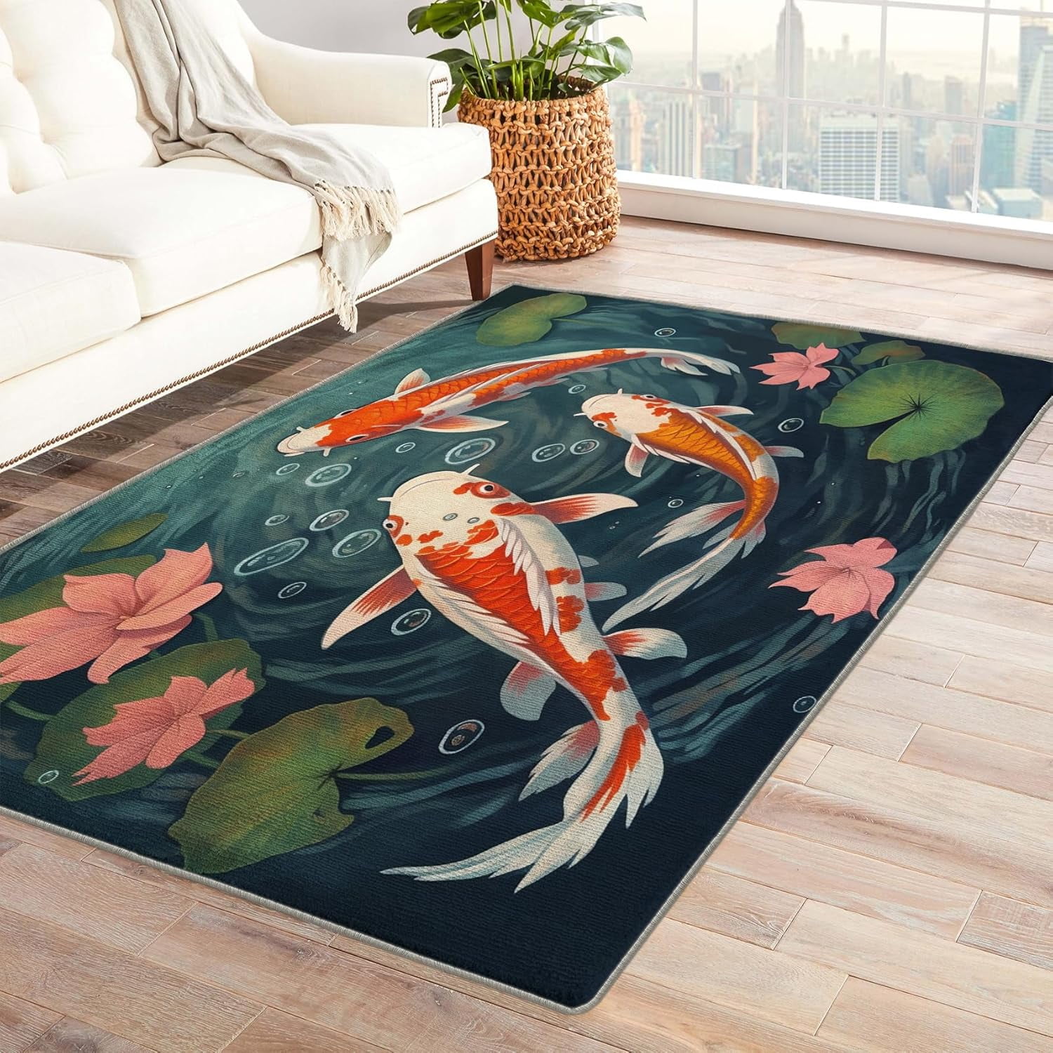 2'x5' Koi Fish Pond Rugft Lotus Pond Area Rug Japanese Rugs for ...