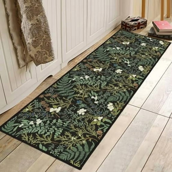 Black Green Runner Rug for Hallway 2x6,Botanical Print Runner Rug for ...