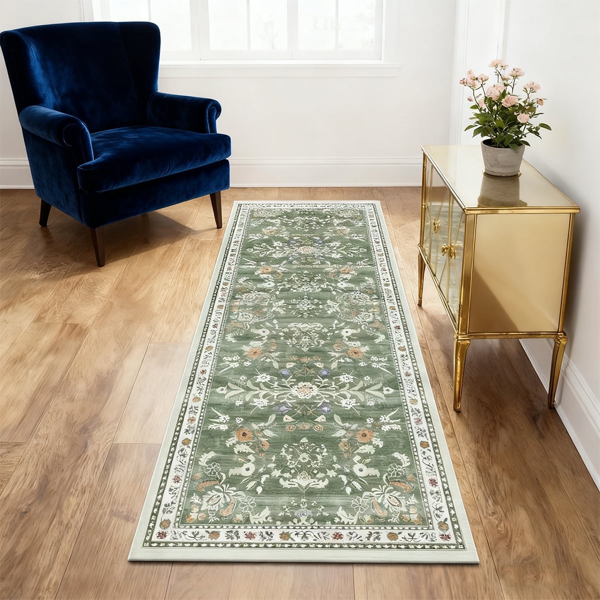 2'x6' Bohemian Style Floral Hallway Runner Rug, Non-Slip with Rubber ...