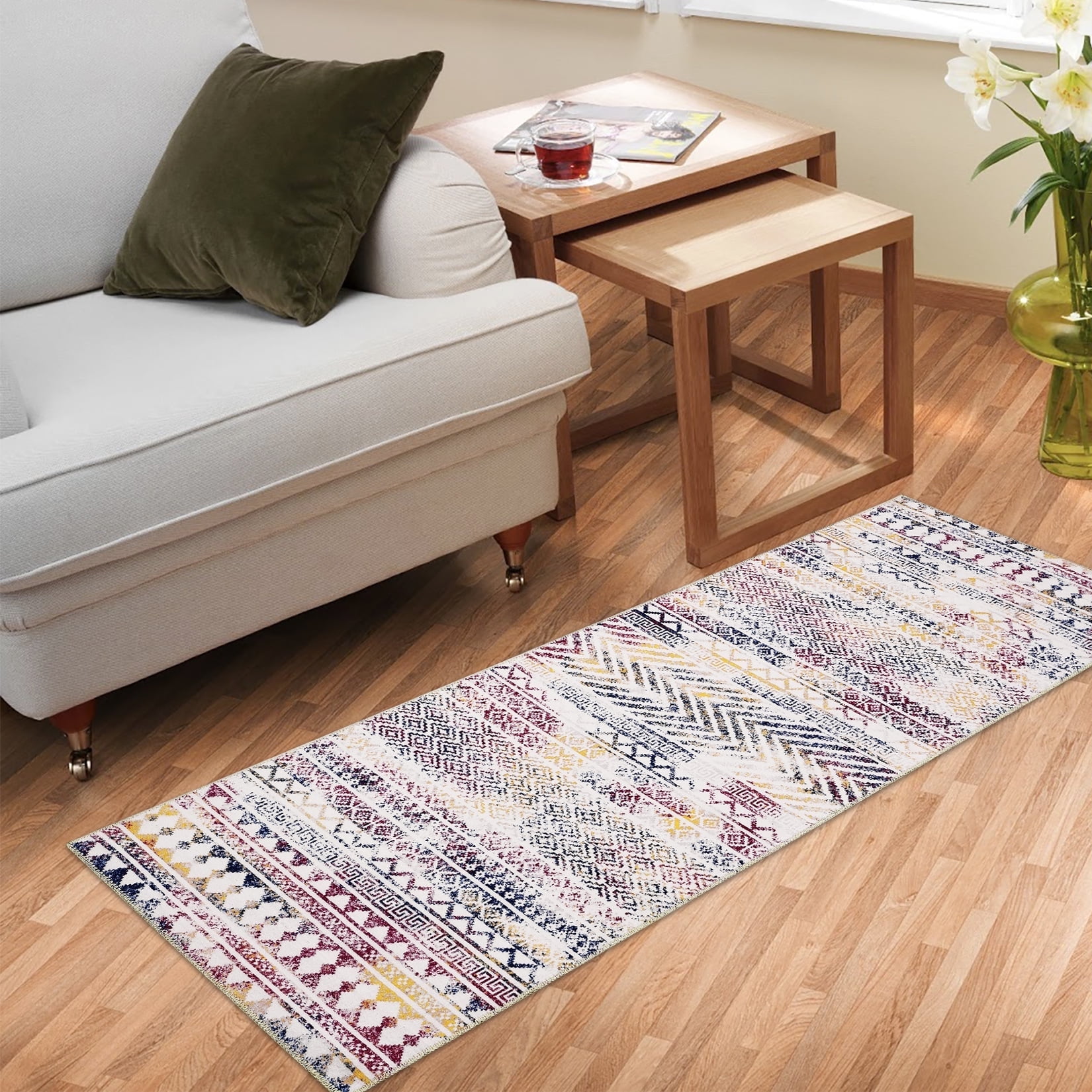 2'x6' Boho Hallway Runner Rug Indoor Moroccan Geometric Runner Chenille ...