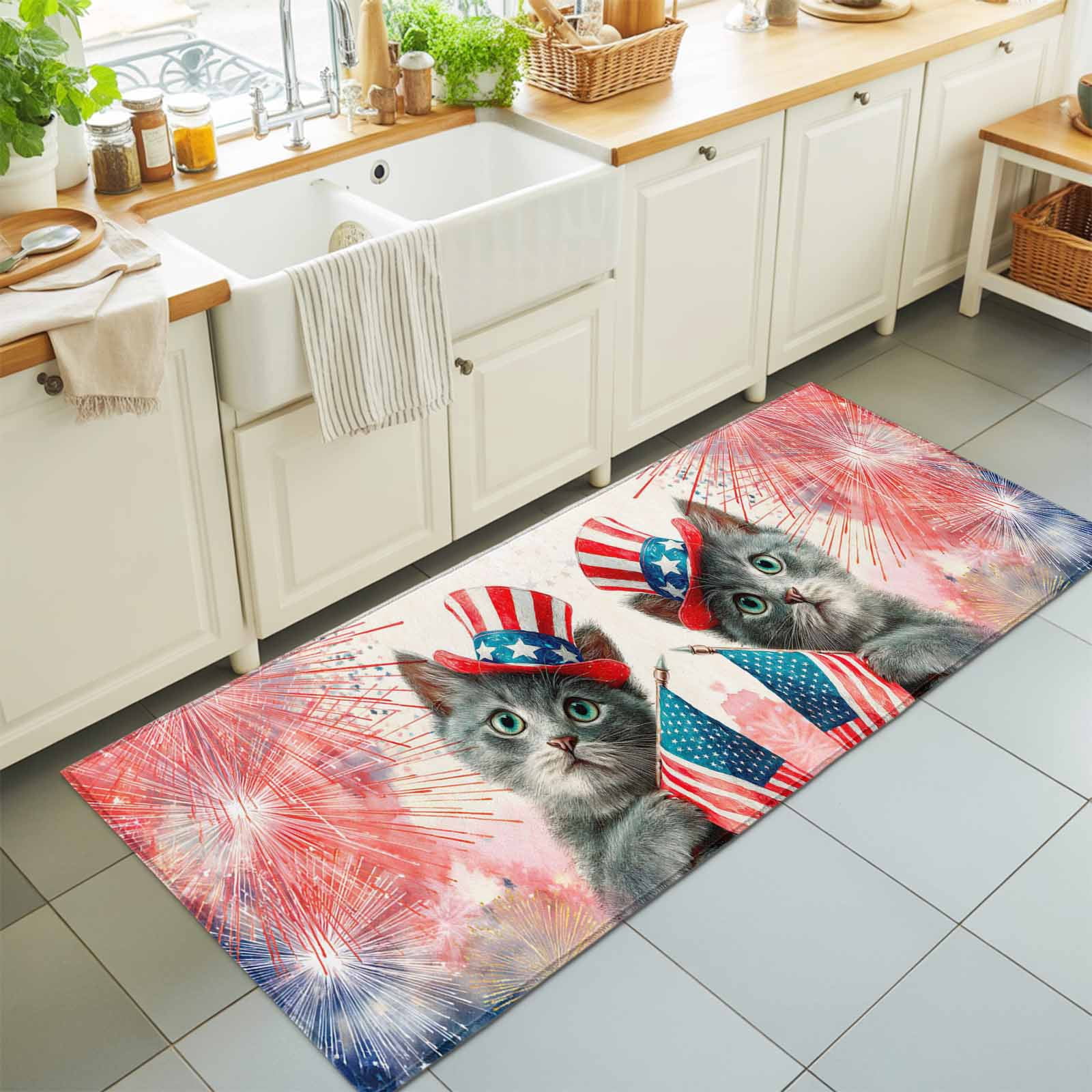 2'x6' Rug Runners for Hallways Kitchen, American Flag Fireworks Non ...