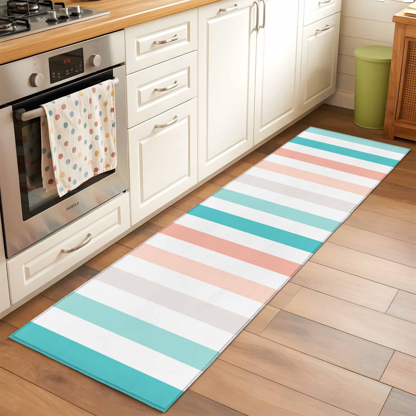 2'x6' Rug Runners for Hallways Kitchen, Aqua Teal Stripe Non Slip ...