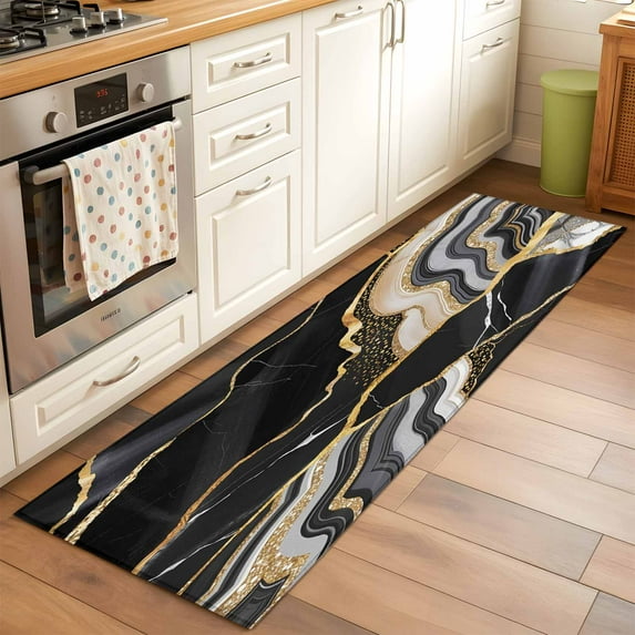 2'x6' Rug Runners for Hallways Kitchen, Black Marble Non Slip Entryway ...