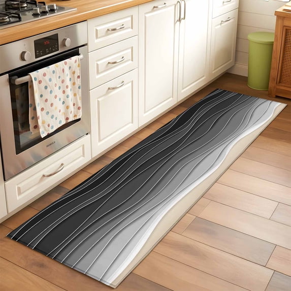 2'x6' Rug Runners for Hallways Kitchen, Black Ocean Waves Non Slip ...