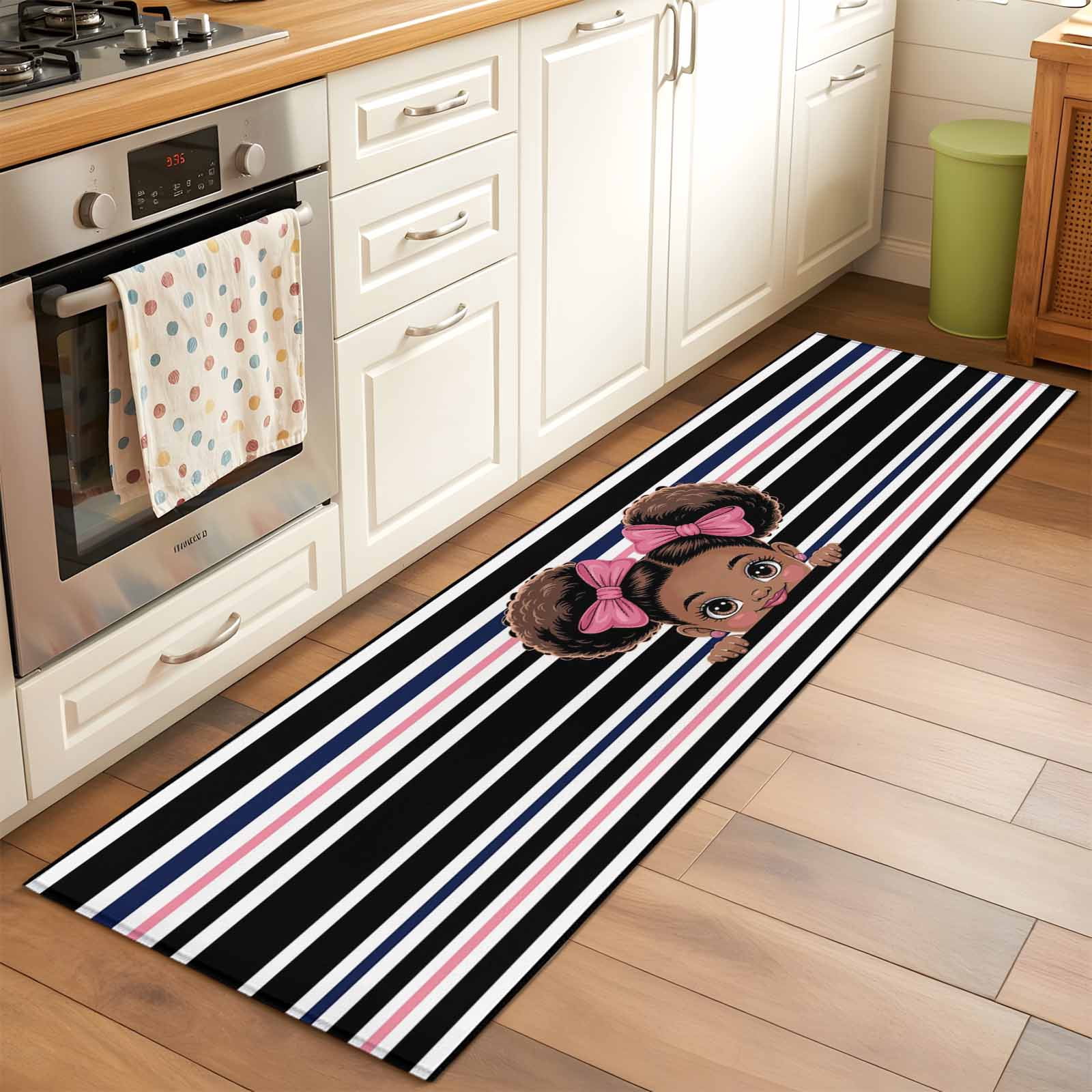 2'x6' Rug Runners for Hallways Kitchen, Black Pink Stripes Non Slip ...