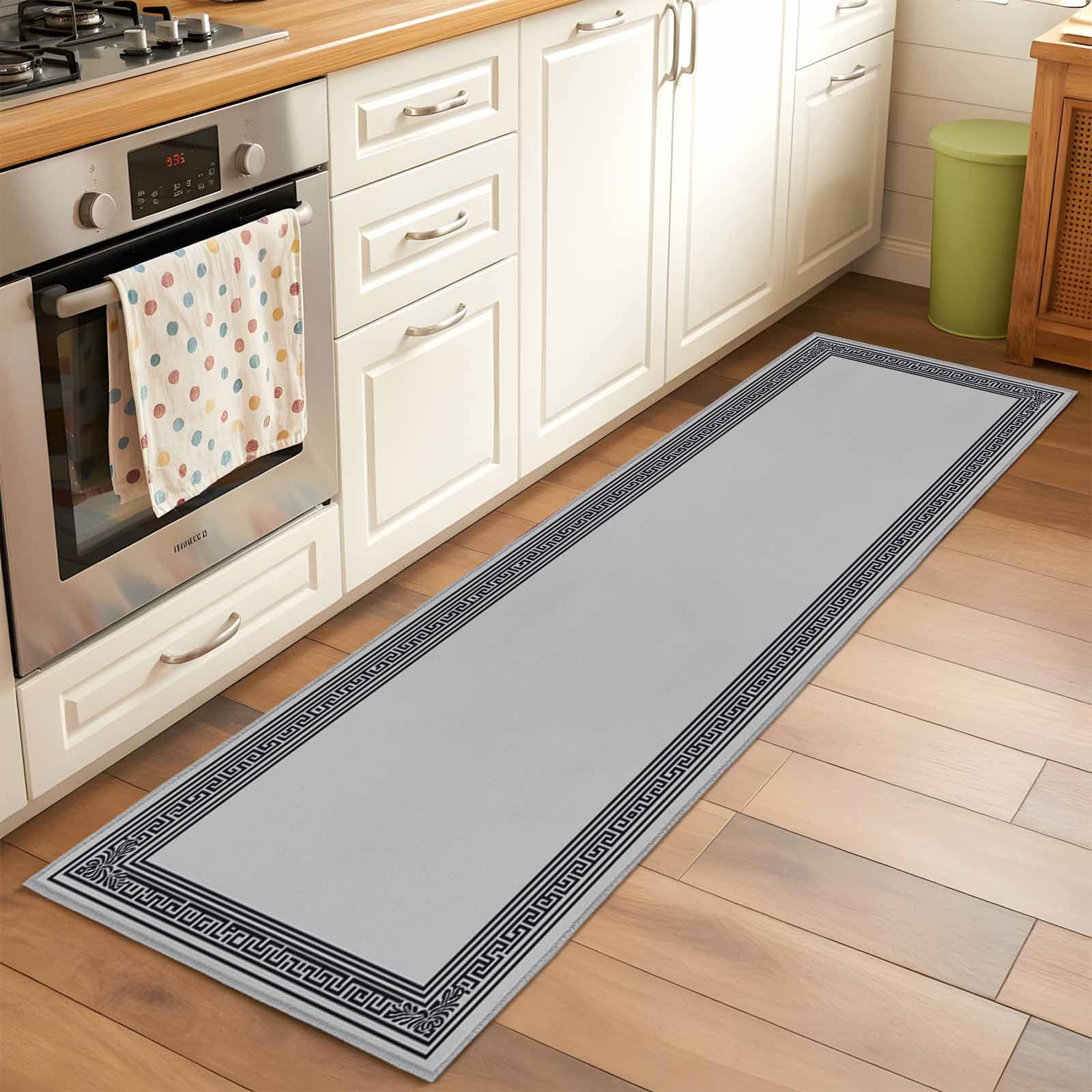 2'x6' Rug Runners for Hallways Kitchen, Black Retro Greek Key Non Slip ...