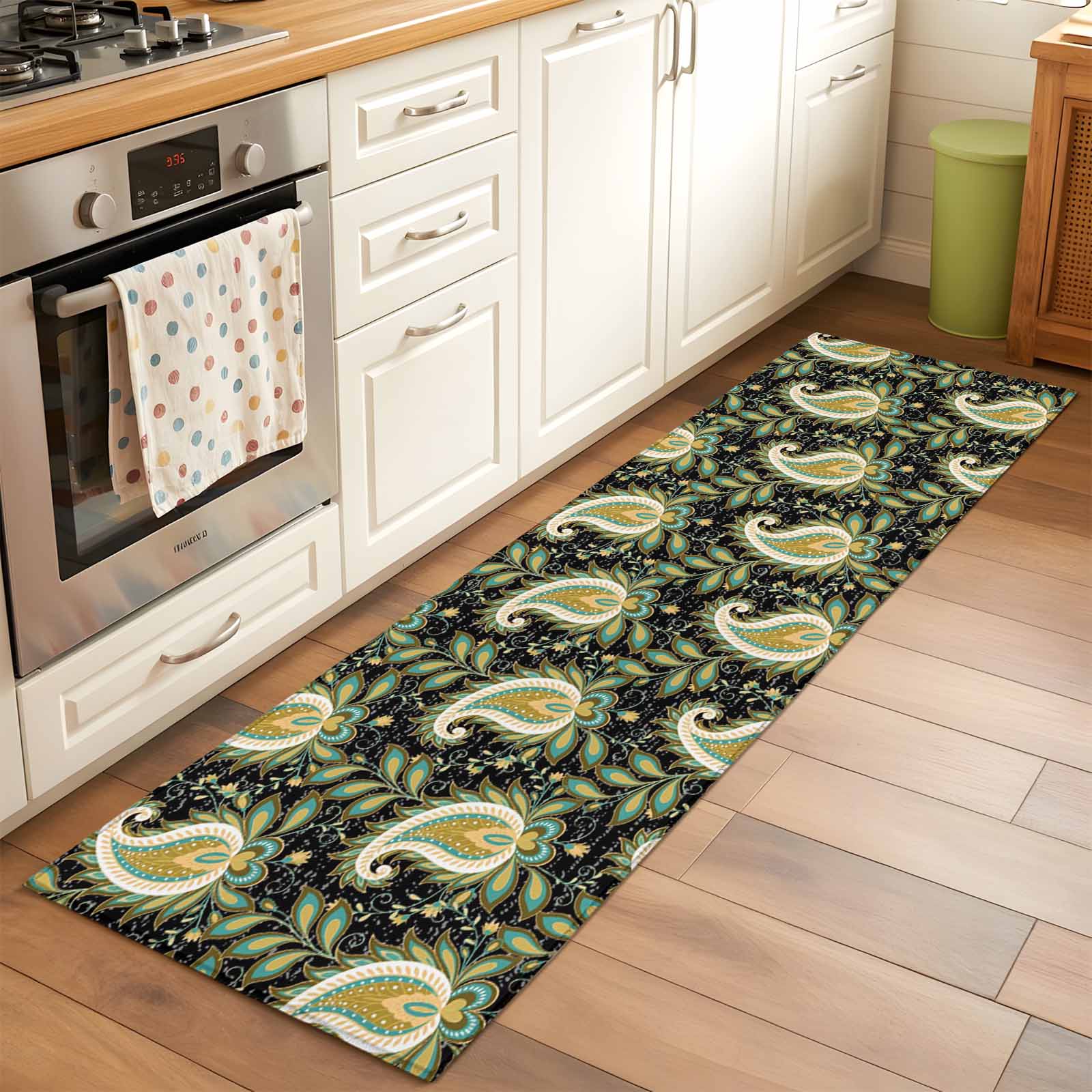 2'x6' Rug Runners for Hallways Kitchen, Black Teal Boho Botanical Non ...